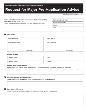 Fillable Online Request for Major Pre-Application Advice - Bradford Council Fax Email Print ...