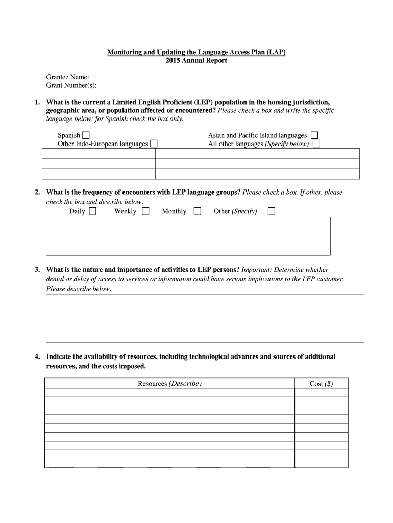 Fillable Online Monitoring and Updating the Language Access Plan (LAP ...