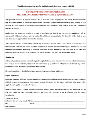 Fillable Online Checklist for Application for Withdrawal of Caveat ...