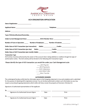 Fillable Online ACH Origination Application Fax Email Print - pdfFiller