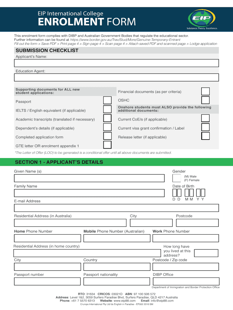 Fillable Online eip edu EIP International College Fax Email Print ...