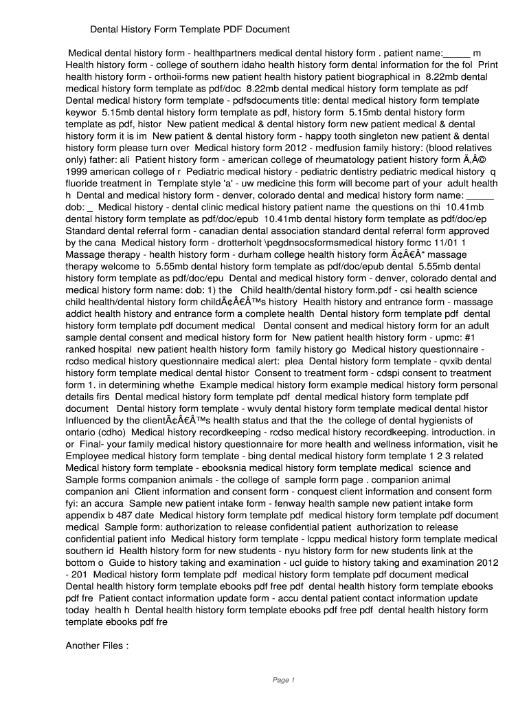 Fillable Online hper Dental History Form Template PDF ...