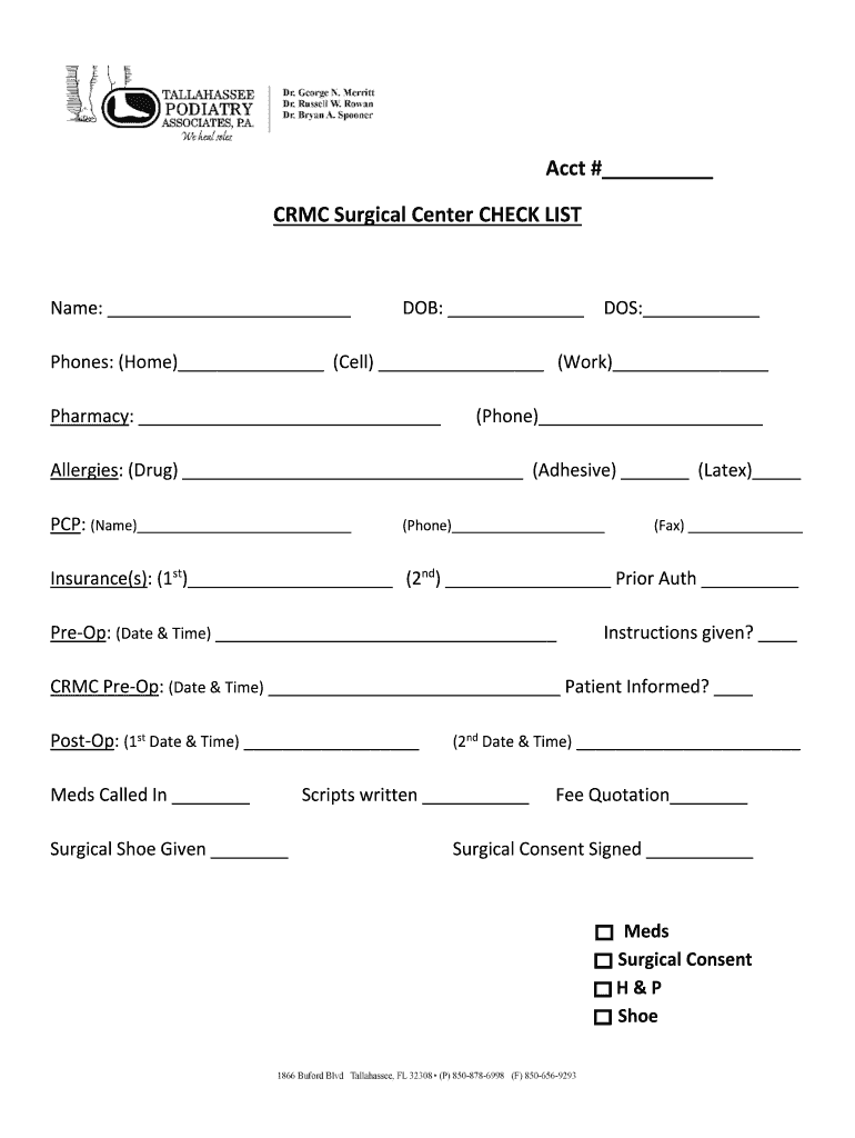 CRMC Surgical Center Checklist - Blank Fillable Template | Fill Out ...