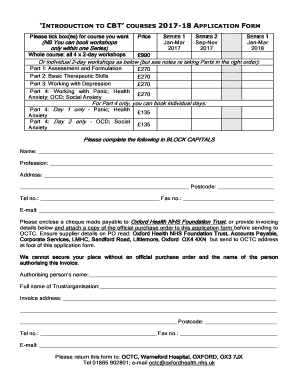 Fillable Online INTRODUCTION TO CBT COURSES 2017-18 APPLICATION FORM Fax Email Print - pdfFiller