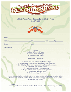 Fillable Online scpeachfestival Abbott Farms Peach Dessert Contest ...