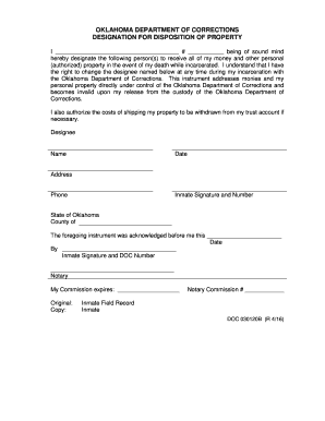 Fillable Online ok Inmate Property - ok Fax Email Print - pdfFiller