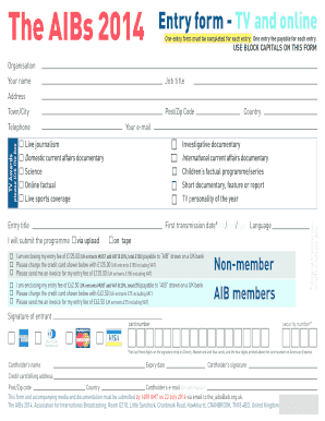 Fillable Online aib org Entry form - TV and online Fax Email Print ...