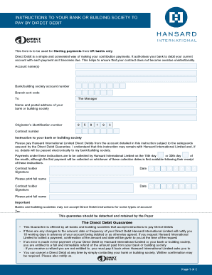 Fillable Online Direct Debit Mandate. HIL form used to give authority ...