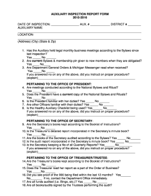 Fillable Online vfwauxmi AUXILIARY INSPECTION REPORT FORM - vfwauxmi Fax Email Print - pdfFiller