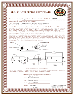 Fillable Online GREASE INTERCEPTOR CERTIFICATE Fax Email Print - pdfFiller