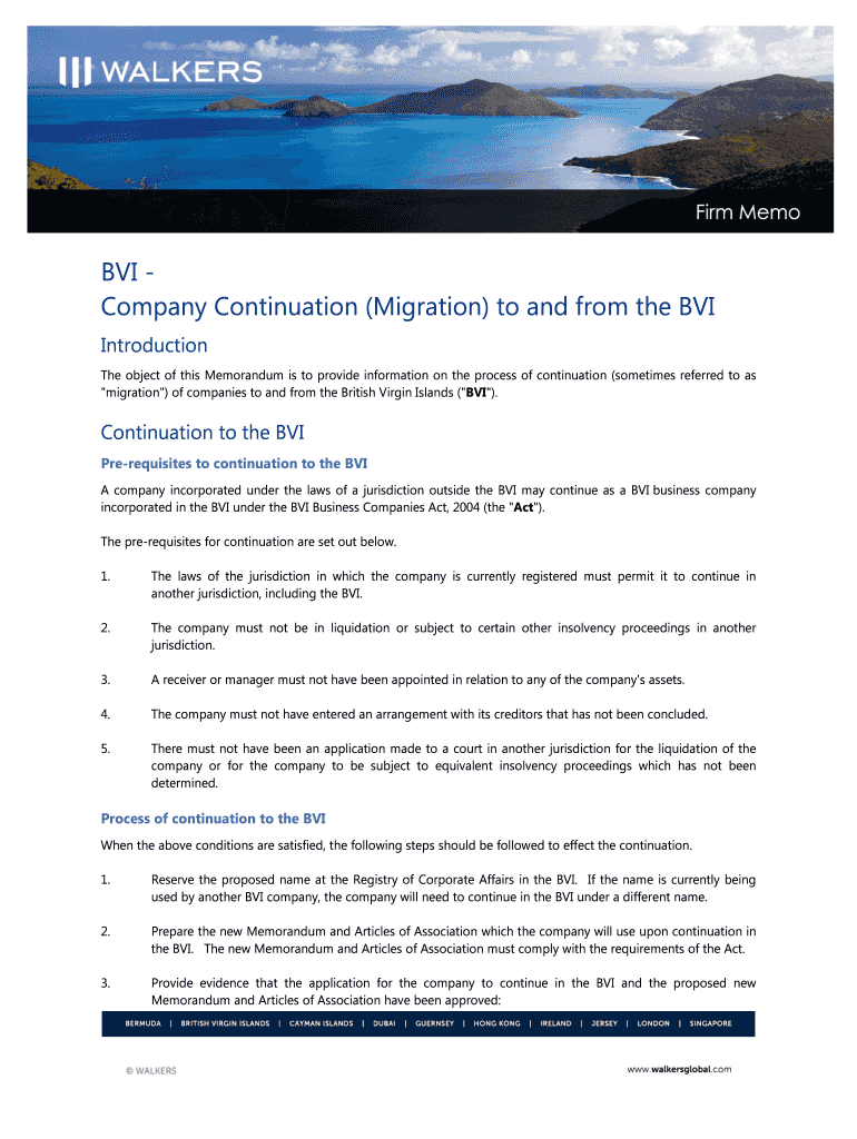 Fillable Online BVI Company Continuation (Migration) to and from the ...