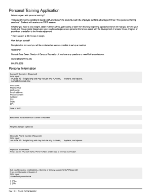 Fillable Online Personal Training Application. Campus Recreation and ...