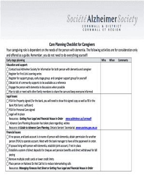 Fillable Online Care Planning Checklist for Caregivers Fax Email Print ...