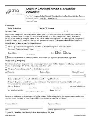 Fillable Online Form - Spouse or Cohabiting Partner & Beneficiary ...