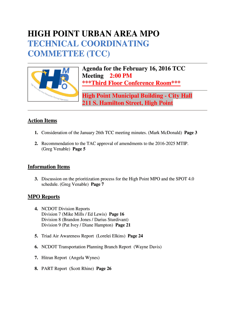 Fillable Online highpointnc HIGH POINT URBAN AREA MPO TECHNICAL ...