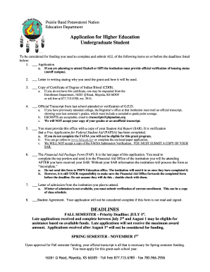 Fillable Online Application for Higher Education Undergraduate Student ...