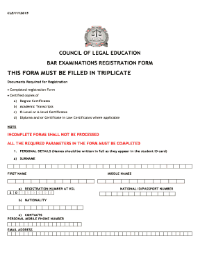 Fillable Online cle or BAR EXAMINATIONS REGISTRATION FORM - cle or Fax Email Print - pdfFiller