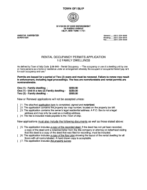 Fillable Online RENTAL OCCUPANCY PERMITS APPLICATION 1-2 FAMILY DWELLINGS Fax Email Print ...
