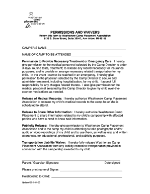 Fillable Online washtenawcampplacement Permissions & Waivers Form ...