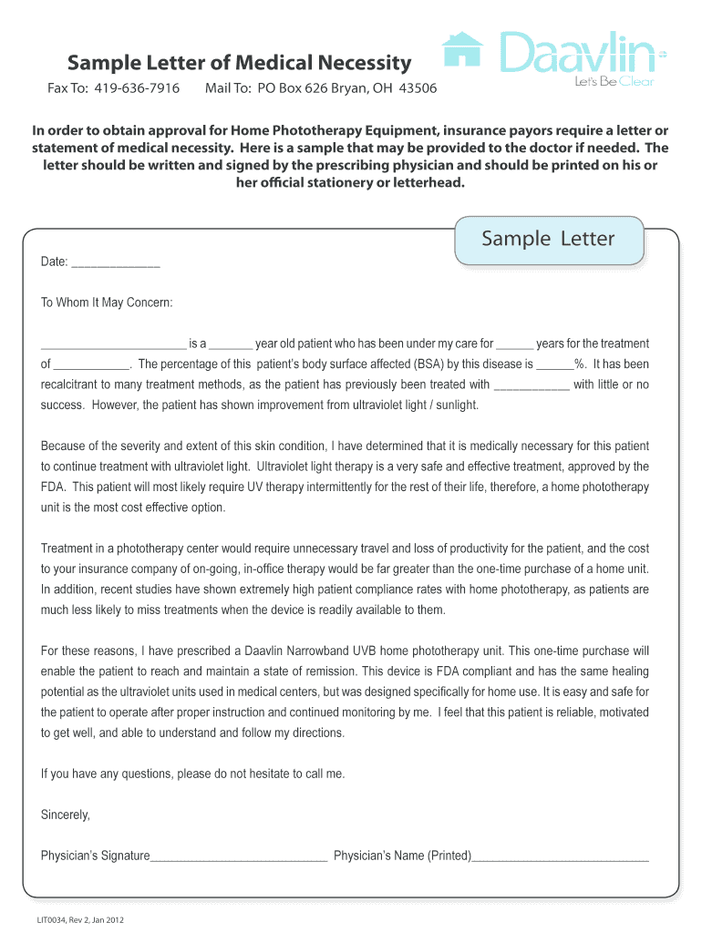 Fillable Online Sample Letters of Necessity - daavlin.com Fax Email ...