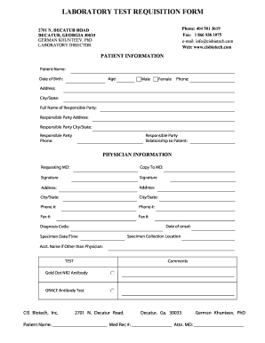 Fillable Online Doctor's Requisition Form - CIS Biotech, Inc. Fax Email ...