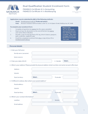 Fillable Online Dual Qualification Student Enrolment Form Fax Email ...