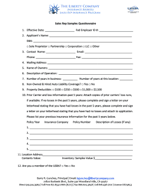 Fillable Online usraonline Sales Rep Samples Questionnaire - USRA ...