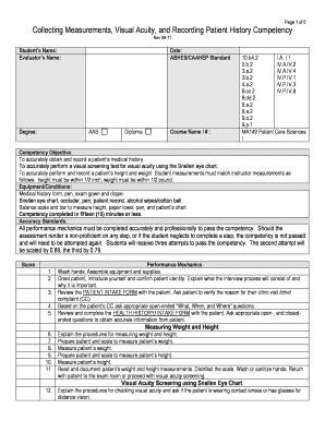Fillable Online Collecting Measurements, Visual Acuity, and Recording Patient History Competency ...