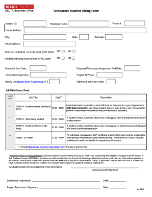 Fillable Online delta ncsu Temporary Student Hiring Form Fax Email ...