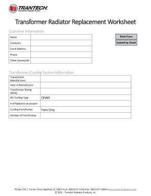 Fillable Online Transformer Radiator Replacement Worksheet Fax Email ...