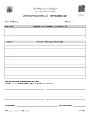 Fillable Online nj Community Inclusion Services Individualized Goals ...