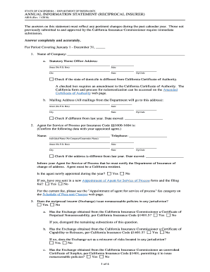 Fillable Online insurance ca ANNUAL INFORMATION STATEMENT (RECIPROCAL ...