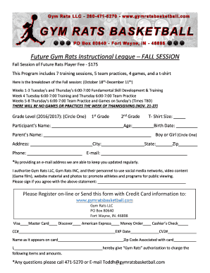 Fillable Online Future Rats Registration Form Fall Session 2016 Fax ...
