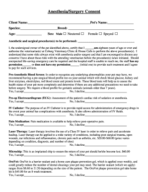 Fillable Online Anesthesia/Surgery consent form Fax Email Print - pdfFiller