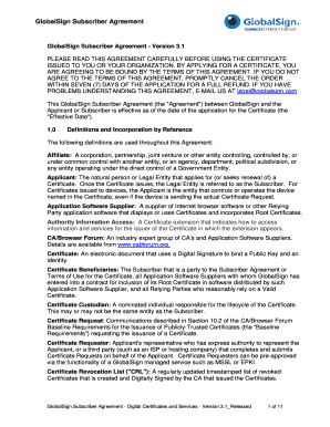 Fillable Online GlobalSign Subscriber Agreement - Version 3 Fax Email ...