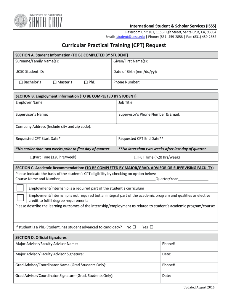 Fillable Online isss ucsc International Student & Scholar Services (ISSS) Fax Email Print ...