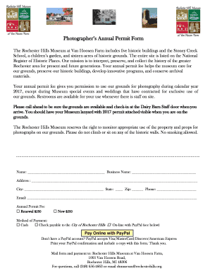 Fillable Online rochesterhills Photographer s Annual Permit Form ...