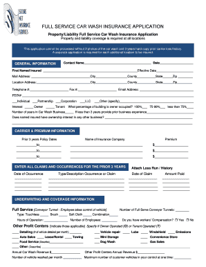 Fillable Online FULL SERVICE CAR WASH INSURANCE APPLICATION Fax Email ...