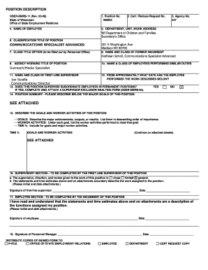 Fillable Online dcf wisconsin POSITION DESCRIPTION IMPORTANT. c.001348 ...