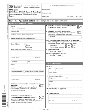 Fillable Online health qld gov MASS 21 Communication Aids Application ...