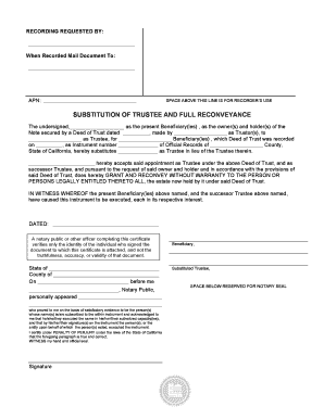 Fillable Online substitution of trustee and full reconveyance.docx Fax Email Print - pdfFiller
