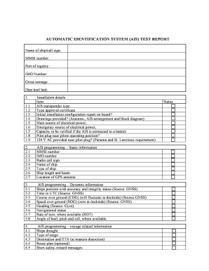 Fillable Online AUTOMATIC IDENTIFICATION SYSTEM (AIS) TEST REPORT Fax ...
