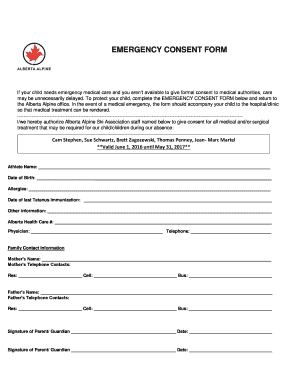 Fillable Online albertaalpine EMERGENCY CONSENT FORM - albertaalpine.ca ...