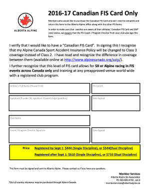 Fillable Online albertaalpine FIS Reduced Cost Form. FIS Registration ...