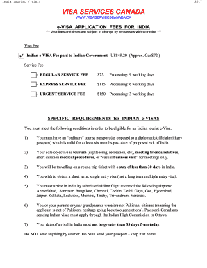 Fillable Online visaservicescanada e-VISA APPLICATION FEES FOR INDIA ...