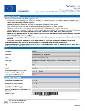 Fillable Online ec europa Erasmus+ Mock Application Form - Call. Higher ...