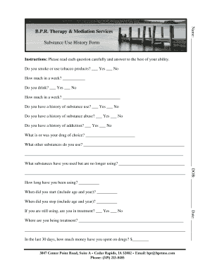 Fillable Online B.P.R. Therapy & Mediation Services Substance Use ...