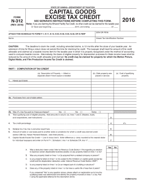 Fillable Online Form N-312, Rev. 2016, Capital Goods Excise Tax Credit ...