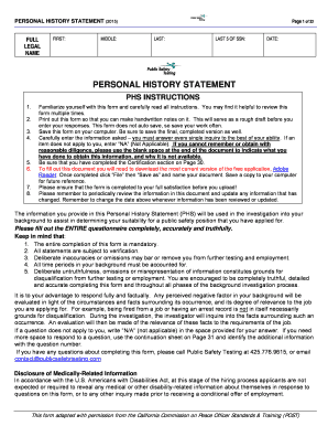 Fillable Online PERSONAL HISTORY STATEMENT (2015) Fax Email Print ...