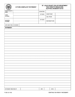 Fillable Online CITIZEN COMPLAINT STATEMENT Fax Email Print - pdfFiller